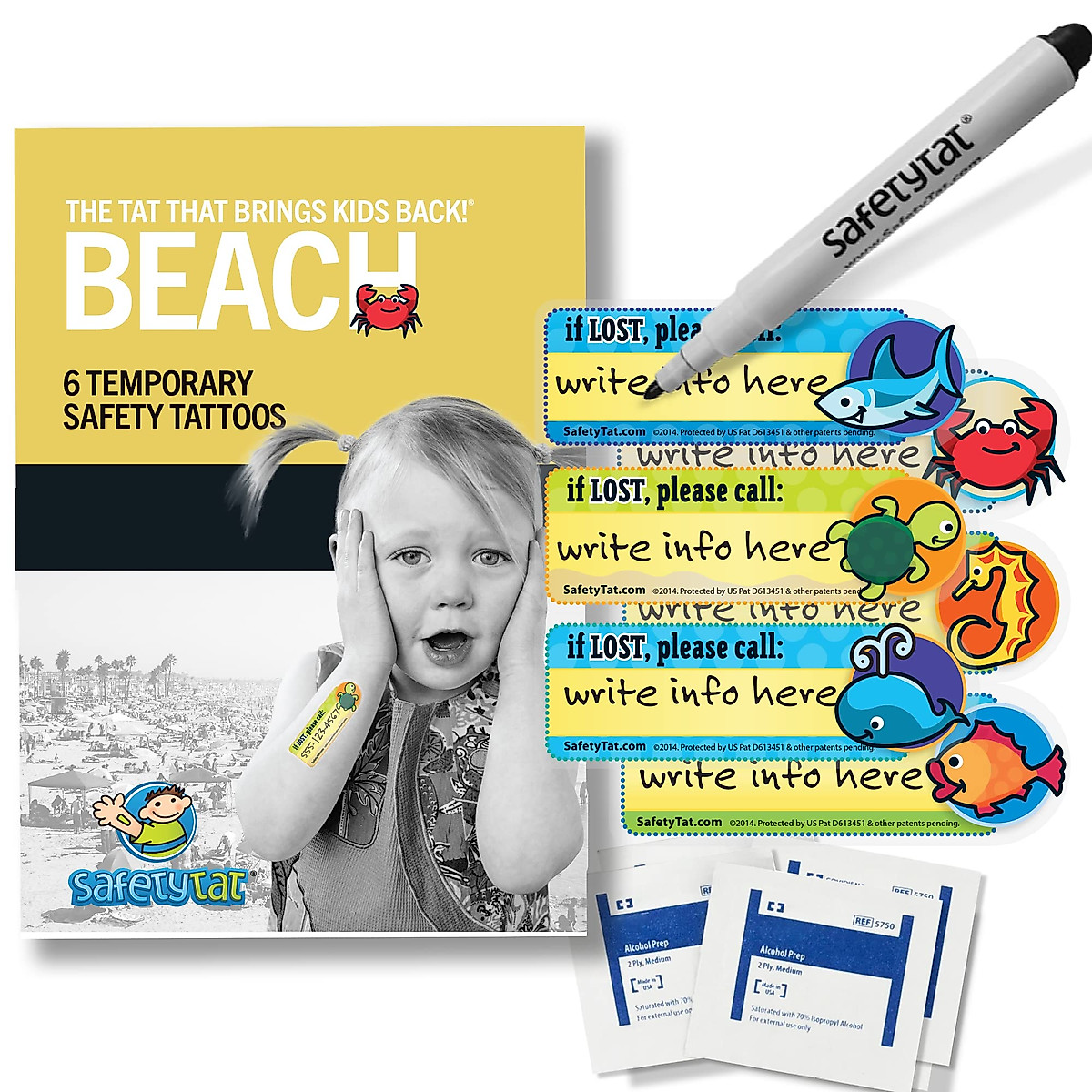 Quick Stick Write-on! Child ID Tattoos NEW (Beach 6pk.)