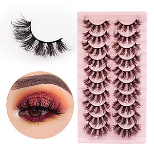 MilyBest Lashes False Eyelashes 10 Pairs Fluffy Cat Eye Faux Mink Lashes Pestañas Postizas D Curl Volume Fake Lashes Wispy Natural Look Eye Lashes Strip Sets Pack
