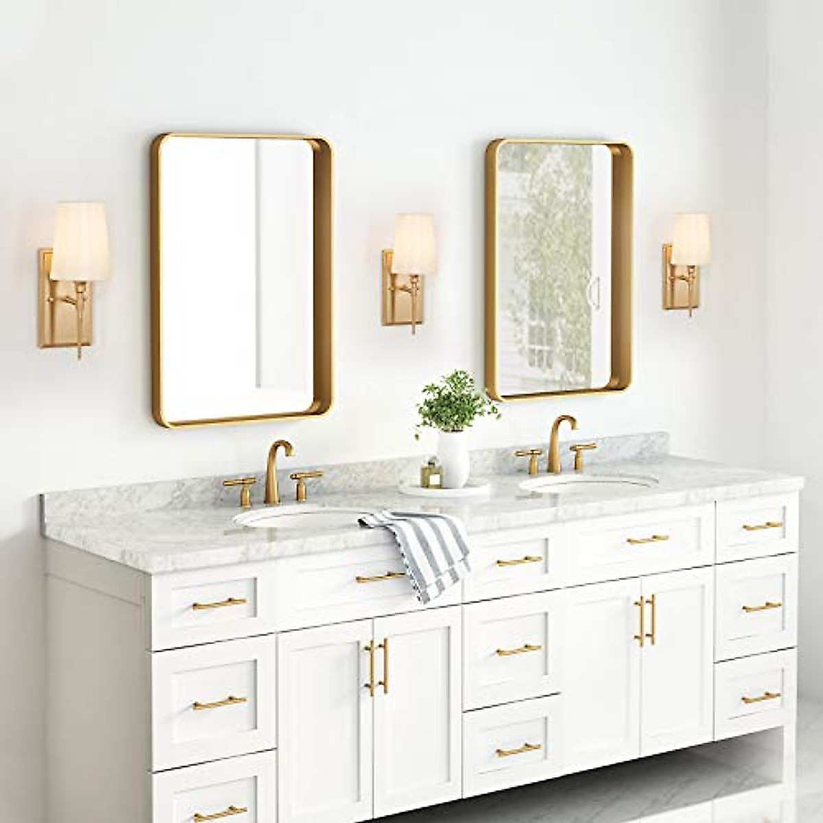 classy leaves Sconces Wall Lighting Fixture, 1 Light Gold Bathroom Light Fixtures with White Fabric Shade, Modern Gold Wall Sconce for Bathroom, Bedroom and Hallway (6.5" W x 12" H)