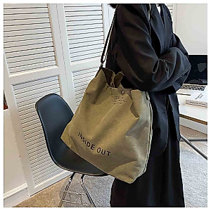 Women's Tote handbag Canvas shoulder bag Large canvas handbag Fashion retro letter handbag (green)
