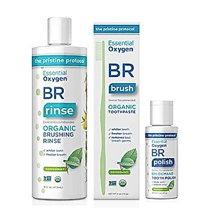 Essential Oxygen Pristine Protocol A 3-Step System (1. Rinse 2. Brush 3. Polish) for Your Best Smile Ever, 3 Count, Combo Pack