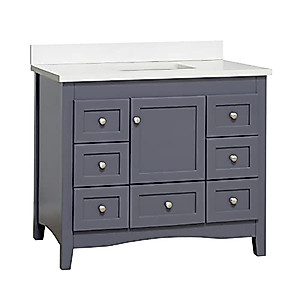 Abbey 42-inch Bathroom Vanity (Quartz/Marine Gray): Includes Marine Gray Cabinet with Stunning Quartz Countertop and White Ceramic Sink