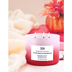 Lychee Guava Sandalwood Candle | Large 3-Wick Highly Scented Candle for Home | Natural Soy Candle 15.8 oz | Sweet & Refreshing Luxury Fragrance Candle | Relaxing Aromatherapy Candle for Women & Men