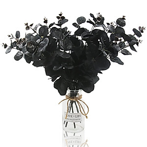 Hananona 6 Pcs Artificial Black Eucalyptus Stems, 14" Eucalyptus Leaves Branches Bouquet for Flower Arrangement DIY, Black Silk Flowers for Home Halloween Farmhouse Decor (Black, 6)