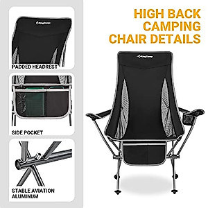KingCamp Ultralight High Back Folding Camping Chairs Adults with Armrest, Upgrade All-Aluminum Alloy Bracket, Lightweight Camping Chair Camp Compact Portable Outdoors with Carry Bag