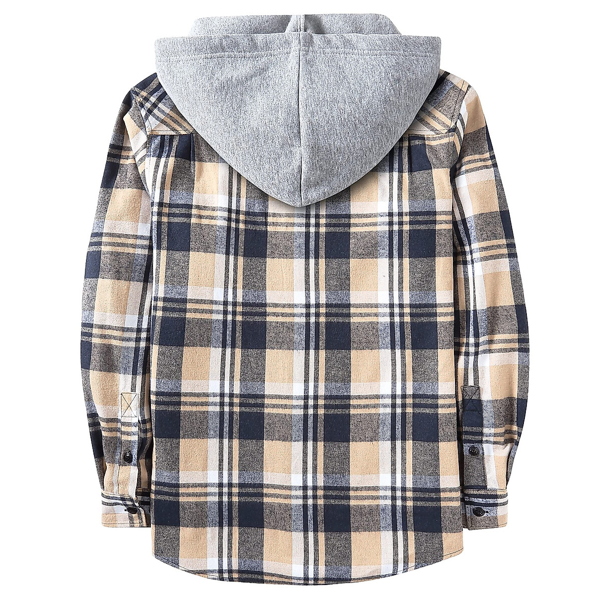 SWISSWELL Mens Flannel Hoodie Shirts Long Sleeve Fashion Plaid Jackets Button Down Shirts Navy Beige L