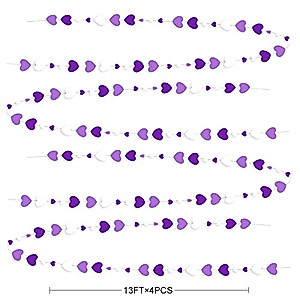 52 Ft Lavender Love Heart Garland Purple and White Hanging Streamer Banner for Anniversary Mothers Day Valentines Day Birthday Engagement Wedding Bridal Baby Shower Lilac Party Decorations Supplies