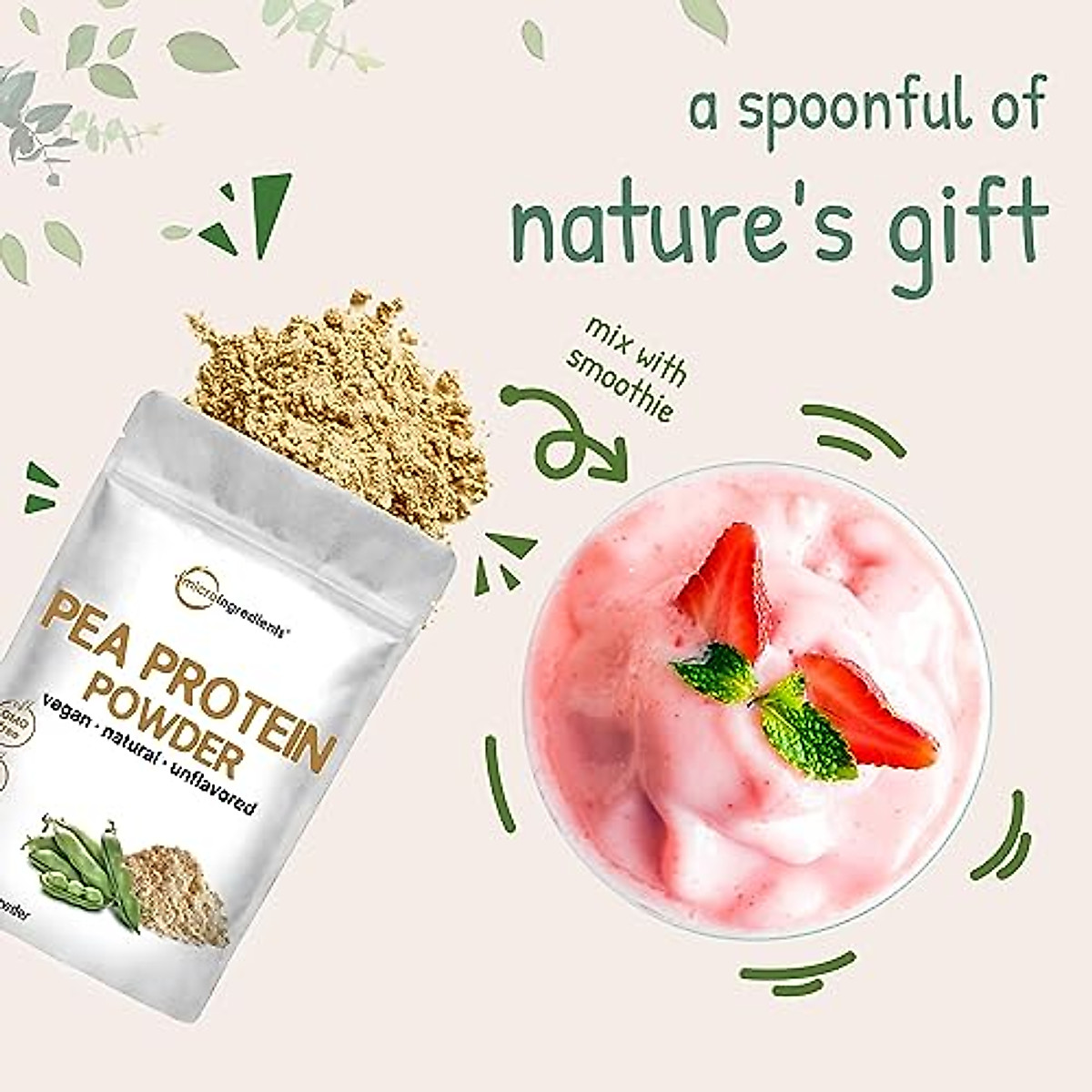 Micro Ingredients North American Grown, Pea Protein Powder, 5 Pounds | Plant Based, Unflavored | Complete Vegan Protein Source – 27g Serving | Rich in BCAAs & EAAs | Non-GMO, Keto Friendly