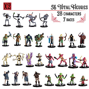 Monster Protectors 56 Fantasy Mini Figures - All Unique Designs - 1" Hex-Sized Compatible with DND Dungeons Dragons, Pathfinder, RPG Tabletop Games - Features Goblins, Orcs, Gnolls, Skeletons & More