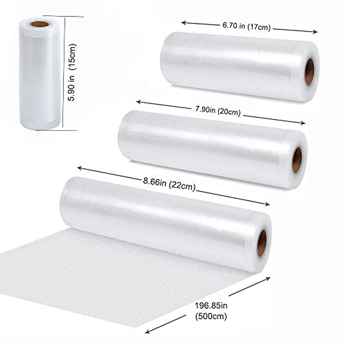 Food Vacuum Sealer Bags Rolls with Commercial Grade,Kitchen 5 Rolls Food Saver Bags,(12+15+17+20+22) x500cm Sous Vide Bags Rolls with BPA Free for All Vacuum Sealer,Great for Food Vac Storage