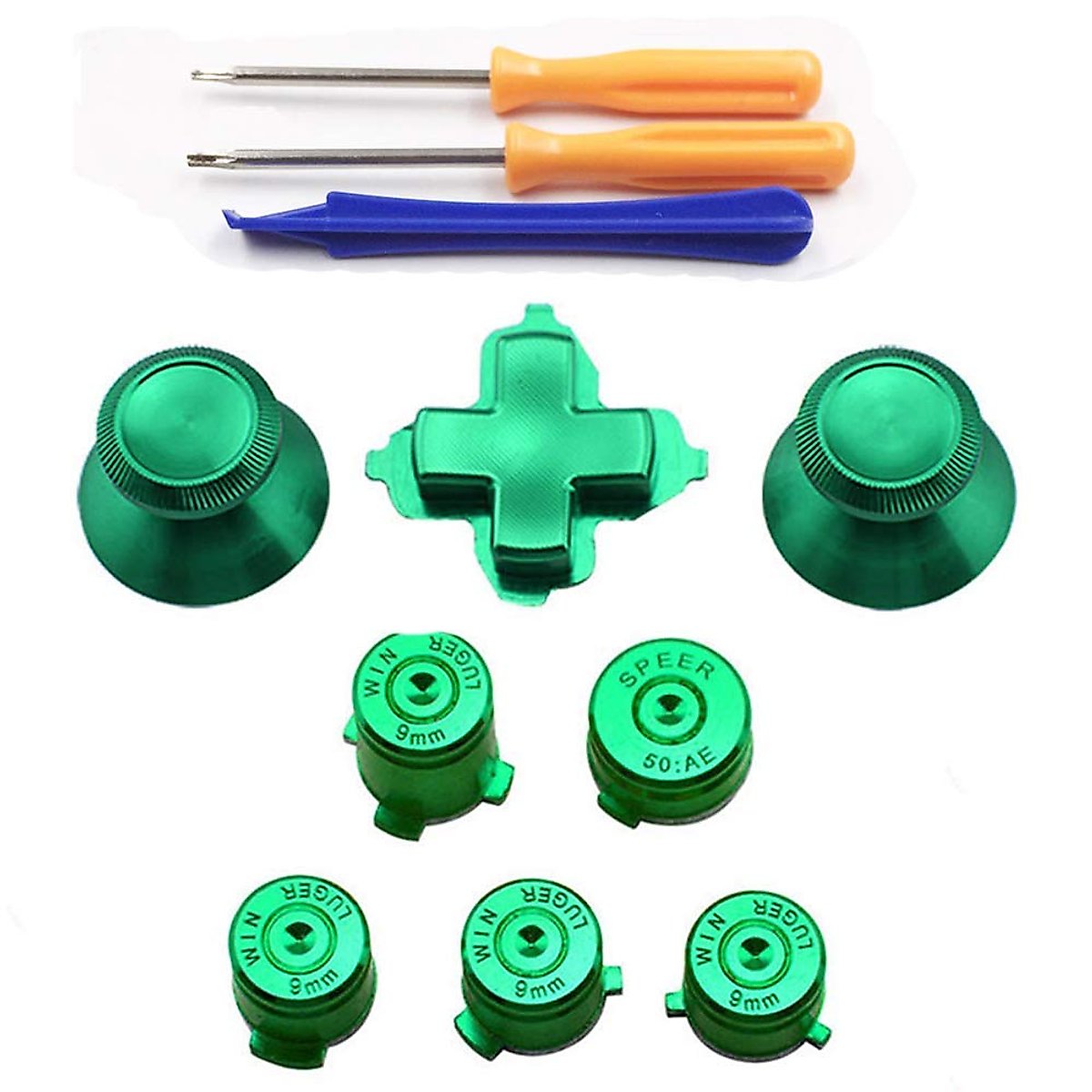 DIY Thumbstick Cap Joystick Analog Cap + Bullet ABXY + D-Pad Dpad Buttons with Screwdrivers Set for Xbox one Controller (Green)