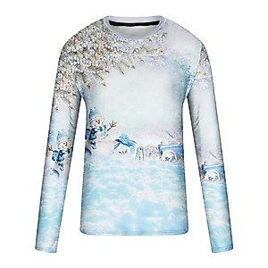 Lcxifdre Christmas Sweatshirt for Men Graphic Xmas Printing Long Sleeve Tee Shirt Crewneck Comfort Pullovers Vacation Clothes Light Blue