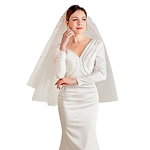 Wedding Veil for Bachelorette Party Wedding Accessories Deco with Comb Bride Pearl Veils for Brides (Ivory, 2T)