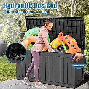 Zevemomo 230 Gallon Waterproof Resin Deck Box - Outdoor Indoor Large Storage Box Bench for Patio Cushions Furniture Toys Garden Tools, All Weather Rattan Wicker, Lockable, Black