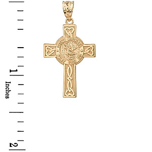 Solid 14k Yellow Gold Saint Michael Pray For Us Celtic Cross Pendant