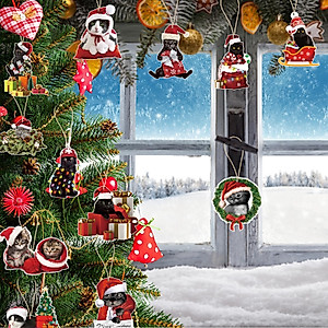 36 Pcs Black Cat Christmas Ornament for Tree Christmas Tree Ornaments Black Cat Decor Christmas Cat Wood Gift for Cat Lovers Women Men Xmas Car Hanging Ornaments