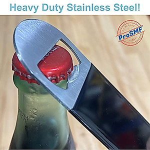 ProSMF Flat Bottle Opener - Bottle Opener for Bartender - Beer Bottle Opener - Stainless Steel - Heavy Duty - Vinyl Rubber Coated Handle - Black - 3 Pack - 2 Large & 1 Mini