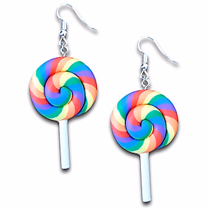 Colorful Rainbow Lollipop Dangle Earrings Sweet Lovely Swirl Lollipop Candy Pendant Drop Earrings Sugar Sweets Set for Women (Iridescent)