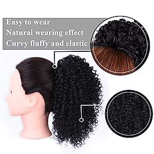 Vigorous Afro Drawstring Ponytail Kinky Curly Ponytail Drawstring Afro Puffs Curly Ponytail Extension for Women Synthetic 10 Inch Curly Ponytail （Black 1B#）