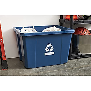 Gracious Living Medium Sized Plastic Curbside 17 Gallon Home or Office Recycling Bin Container with Built-in Carrying Handles, Blue