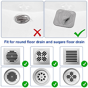6 Pcs Shower Drain Hair Catcher Silicone TPR Square Drain Cover Hair Trap for Shower Drain Bathtub Bathroom Kitchen with Suction Cups, Grey Black White