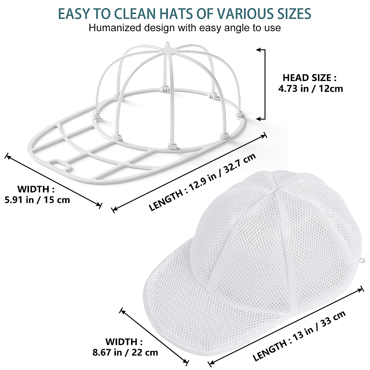 Eiito Hat Washer for Washing Machine,Hat Cleaner for Baseball Caps with Frame Cage and Mesh (1Pack white with mesh)