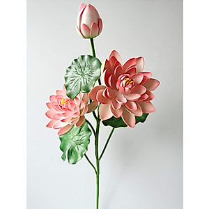 Suandsu 1pcs Artificial Lotus Fake Flowers Water Lily Long Stem Home Garden Pond Aquarium Wedding Decor 41'' High Pink