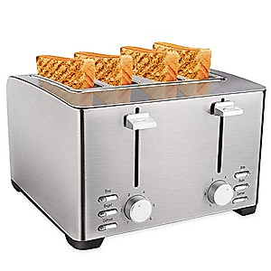 Schloß 4 Slice Toaster, Extra Wide Slot for Bread, Stainless Steel,Warming Rack, 6 Shade Settings, Bagel/Defrost/Cancel with Removal Crumb Tray (THT-3012D)