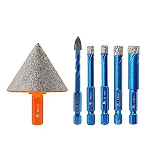 Diamond Drill Bit - BRSCHNITT 1/4 1/4 5/16 3/8 inch for Porcelain Tile Ceramic Stone Granite Marble,Diamond Beveling Chamfer Bit