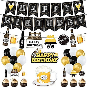 Beer Birthday Party Decorations, Cheers and Beers Happy Birthday Party Banner Balloons Decorations Aged to Perfection Birthday Party Supplies for Men 30th 40th 50th Beer Birthday Party Decorations