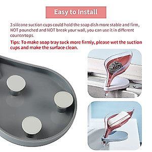 Bar Soap Holder Leaf Shape - Self Draining Soap Dish for Bar Soap, Decorative Plastic Soap Tray, Soap Box with Suction Cup for Shower Bathroom Kitchen Sink(Not Punched)