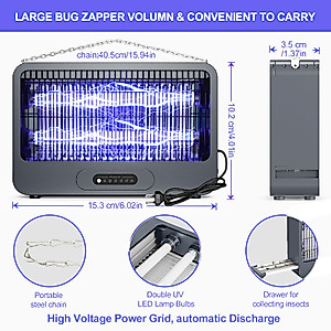 Electric Bug Zapper Indoor, 3500V Fruit Fly Traps for Indoors Home, Fly Zapper Mosquito Trap with Double-Sided Grid and Timer Remote, 2 Extra Blubs (Grey)