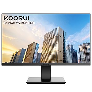 KOORUI 22 Inch Computer Monitor, FHD 1080P Desktop Display, 75HZ Ultra Thin Bezel/Eye Care/Ergonomic Tilt, HDMI VGA Ports LED Monitor for PC, VESA Mounting