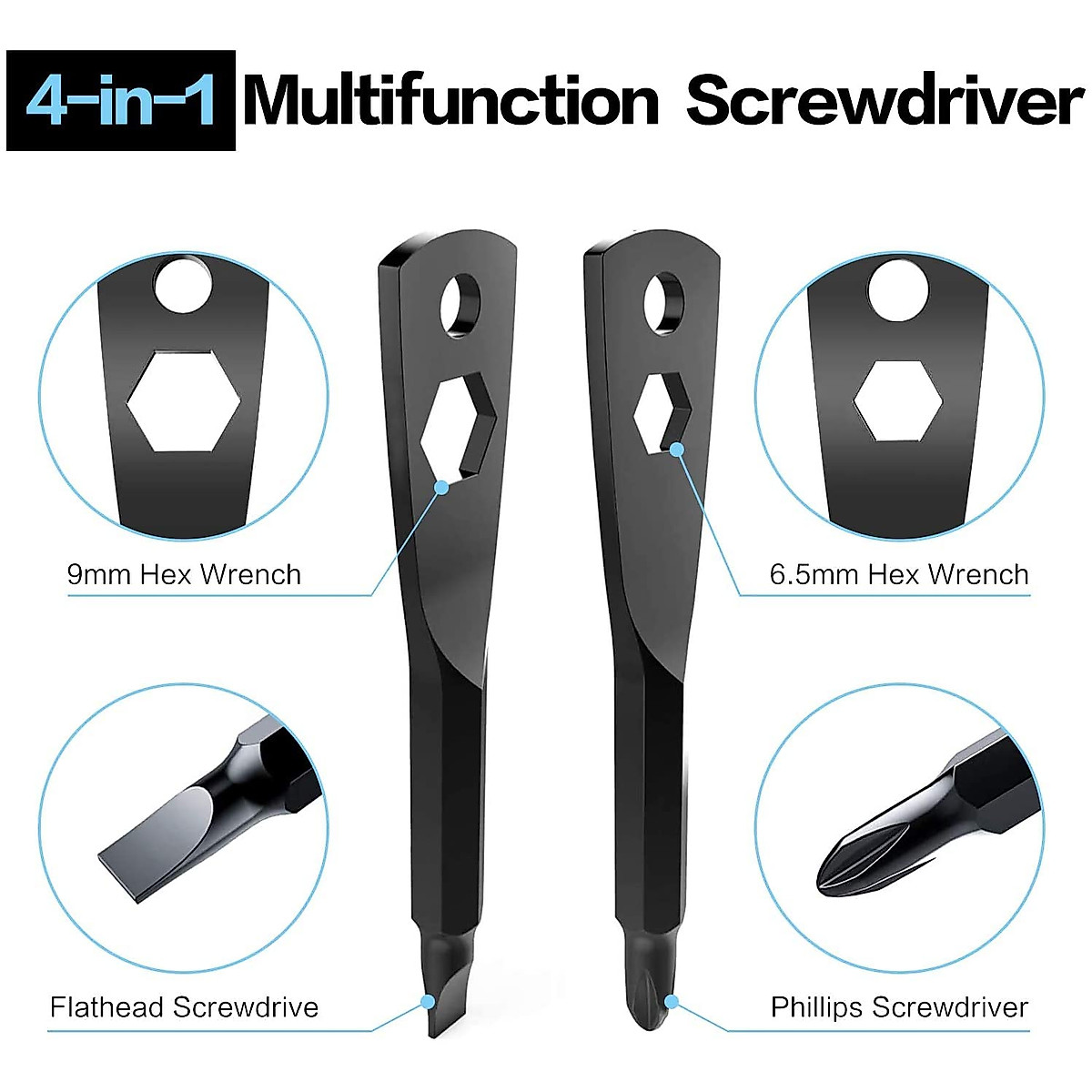 Portable Screwdriver Keychain, Nut Driver Repair Hand Tool Pocket Screwdrivers, Flathead and Phillips Key Screwdriver Tool Set, Christmas Best Stocking Stuffers Men Stocking Stuffer (4-in-1 black)