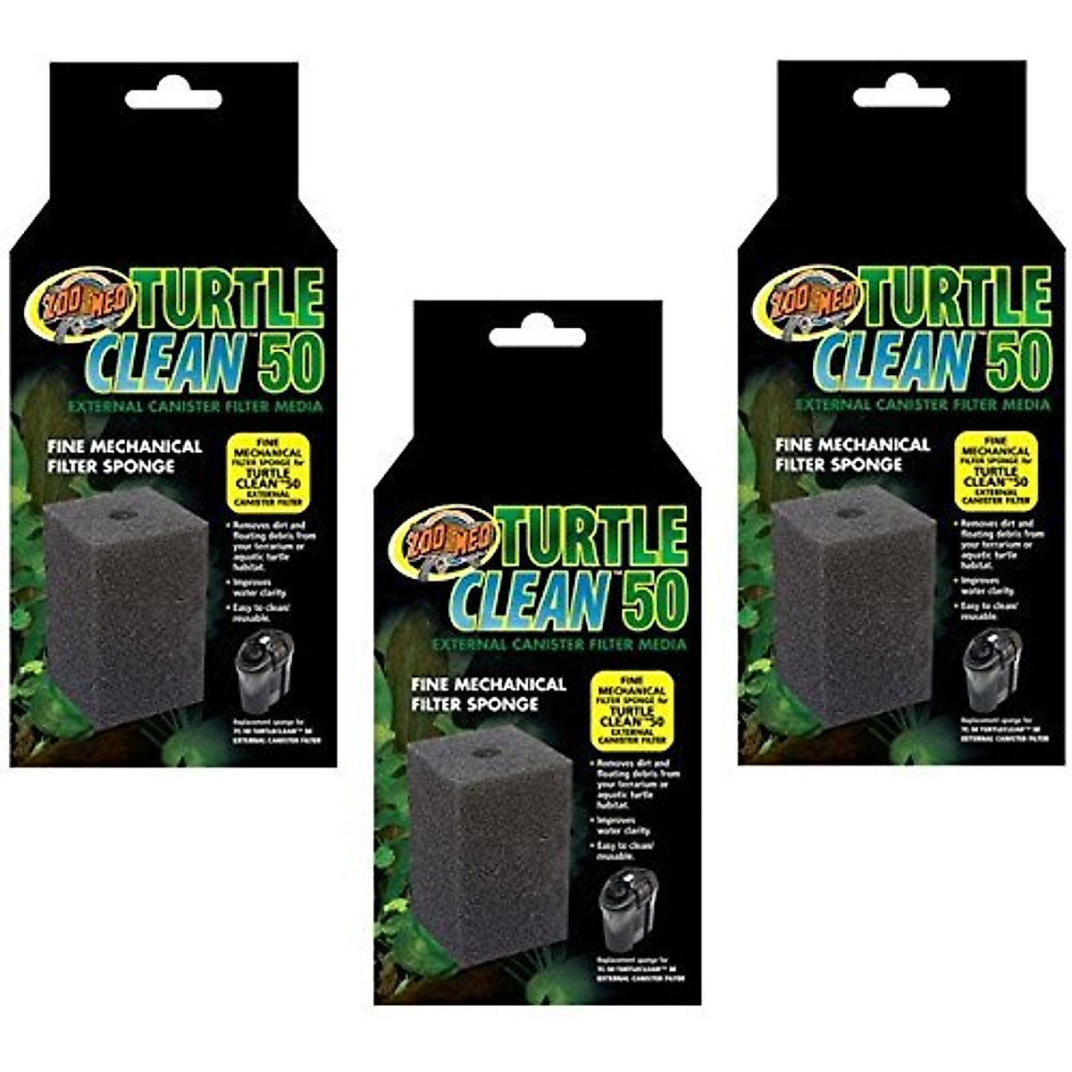 Zoo Med (3 Pack) Turtle Clean 50 and 70 External Canister Filters Fine Mechanical Sponges