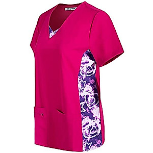 Minty Mint Women's Polyster Uniform Daily Stretch V Neck Stretch Medical Scrub Top w Side Panels Dentist Medical Profession Doctor EMT Nurse Veterinarian 69b73b5 Hot Pink L