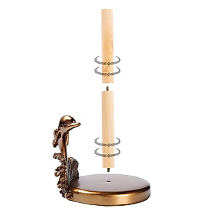 Dolphins Paper Towel Holder Countertop, Standing Paper Towel Holder for Kitchen Farmhouse Decor, with Weighted Resin Base Sturdy (Bronze)