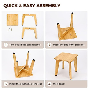 StrongTek Bamboo Step Stool for Kids and Adults, Eco-Friendly, Sturdy and Versatile Short Foot Stool for Bathroom, Kitchen, Bedroom, Compact 10-inch Small Wood Stool, Plant Stand (Natural)