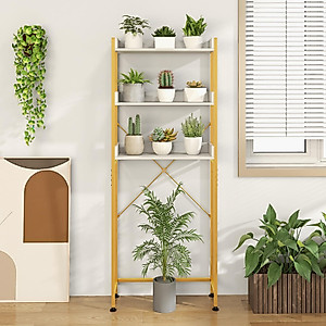 Giantex Over The Toilet Storage Rack, 3-Tier Bathroom Space Saver Organizer with Adjustable Bottom Bar to Fit Most Toilets, Freestanding Above Toilet Storage Rack, Easy Assembly (White + Gold)