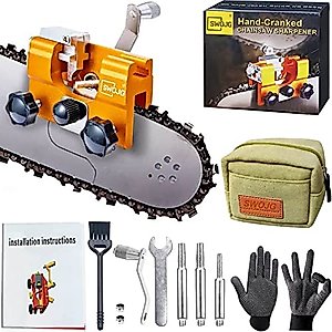 Chainsaw Sharpening Jig, Chain Saw Sharpener Tool with 3Pcs Tungsten Carbide Chainsaw Sharpener Bits, Hand-Crank Fast Chainsaw Chain Sharpening Jig Kit for 4"-22" Chain Saws, Lumberjack, Garden Worker