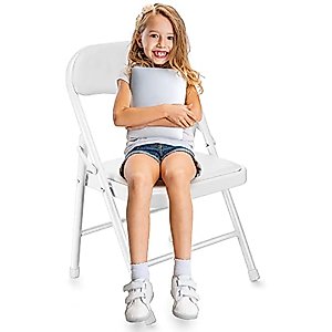 Queekay Kids Folding Chairs with Padded Seats and Backrest Foldable Steel Frame Kids Foldable Chair for Children Toddler Study Indoor Classroom Desk Tables Event Banquet Wedding (White)