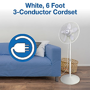 Air King 9119 18-Inch 3-Speed Commercial Grade Adjustable Oscillating Pedestal Fan, 1/20-Horsepower, White