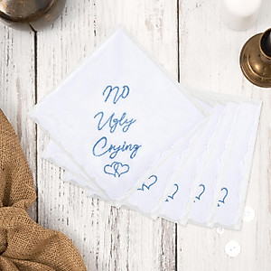W&F GIFT Bridesmaid Gift For Wedding Handkerchief | No Ugly Crying Embroidered Handkerchief | Wedding Day Bride Gift – 6 Pack