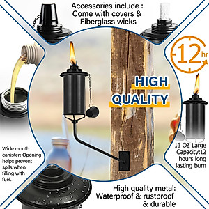 FAN-Torches Wall Mounted Citronella Torches Set of 6, 16 oz Garden Torches for Outside, Refillable Flame Light Torch, Outdoor Metal Torch for Yard, Patio, Deck, Garden, Party, Landscape