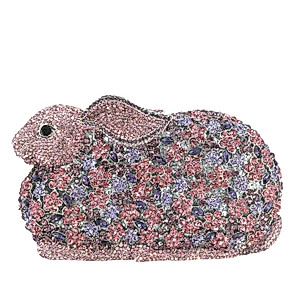 Rabbit Bunny Women Crystal Evening Bags and Clutches Formal Party Dinner Rhinestone Minaudiere Purse and Handbag (A)