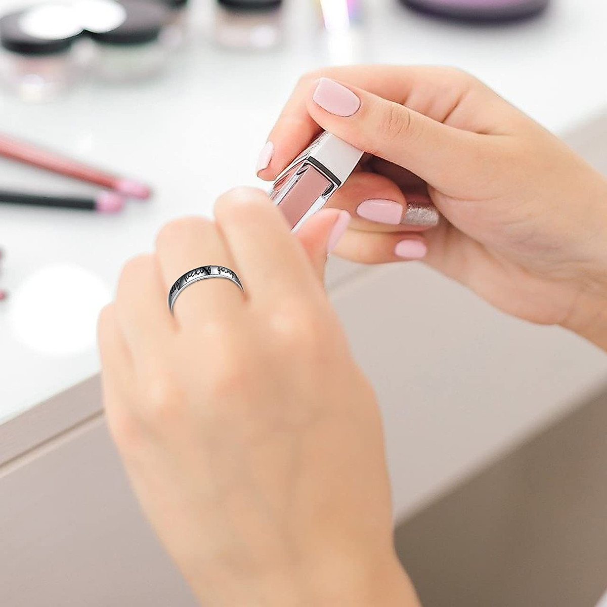 MYLYAHY 4mm/6mm/8mm Womens Inspirational Rings Silver Stainless Steel Keep Going Motivational Rings Encouragement Rings for Women (F_KEEP GOING, 6)