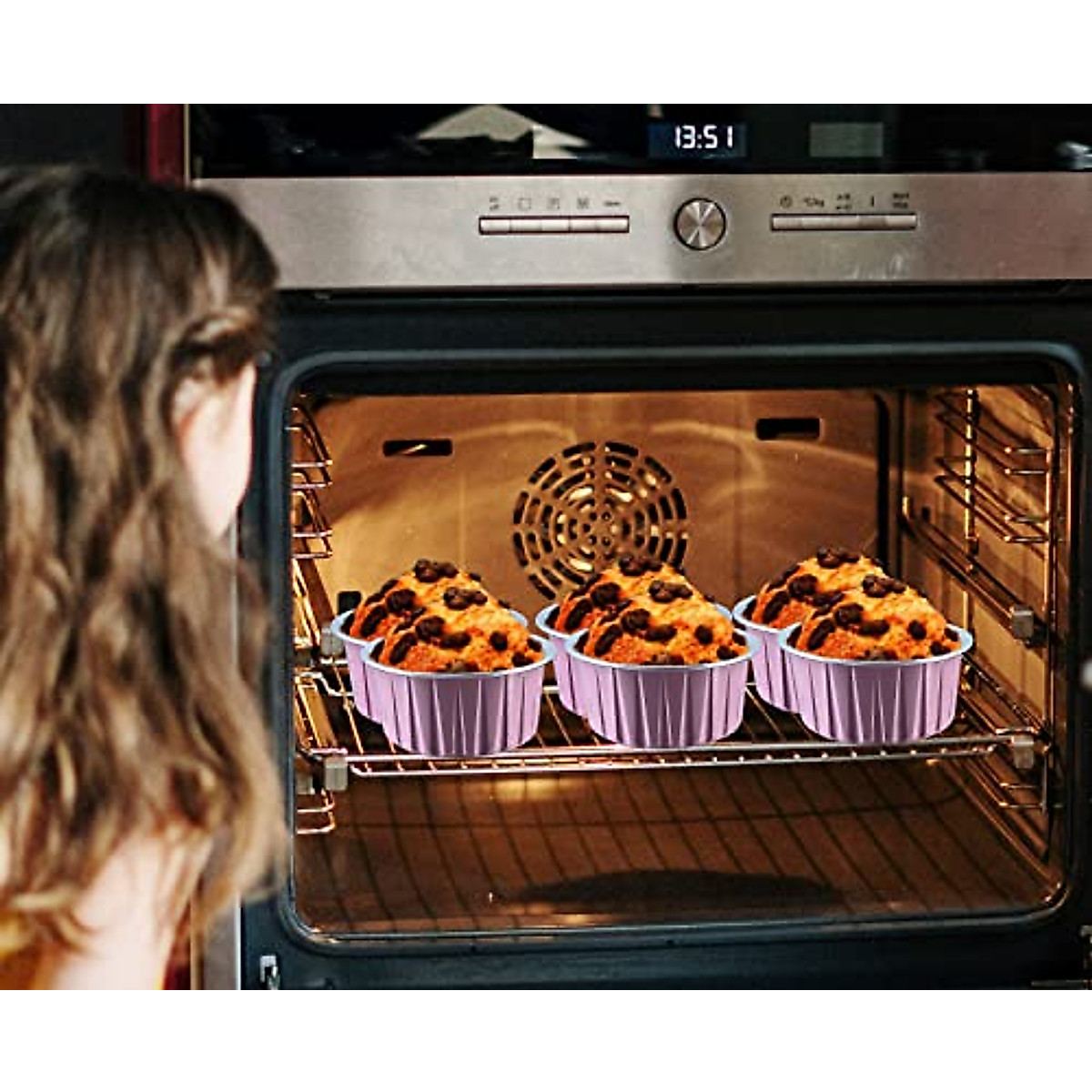 Jumbo Muffin Liners with Lids 50 Pack,Free-Air 5oz Aluminum Foil Cupcake Cups Muffin Tins,Disposable Ramekins Cupcake Baking Pans Cupcake Holders for Custard Mini Pie -Pink