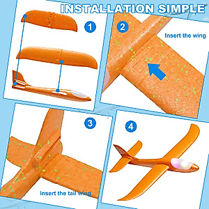 3 Pack Foam Airplane Toys,LED Foam Glider Planes,17.5" Large Throwing Foam Plane,2 Flight Mode Glider Flying Toy for Kids Birthday Gift for 3 4 5 6 7 8 9 Year Old Boys Girls Outdoor Sport Party Favors