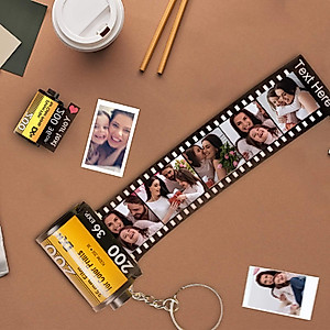 MOUZYLCASE Personalized Camera Film Roll Keychain with Pictures Custom Film Roll Keychain for Birthday Father's Day Mother's Day
