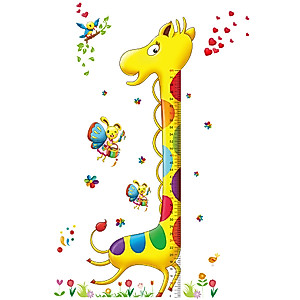 Animals Rainbow Giraffe Height Chart Wall Stickers Inches Kids Measure Height Growth Wall Decals Removable for Nursery Playroom Girls Boys Children's Bedroom Decoration Ruler Measuring Range 8in-6ft